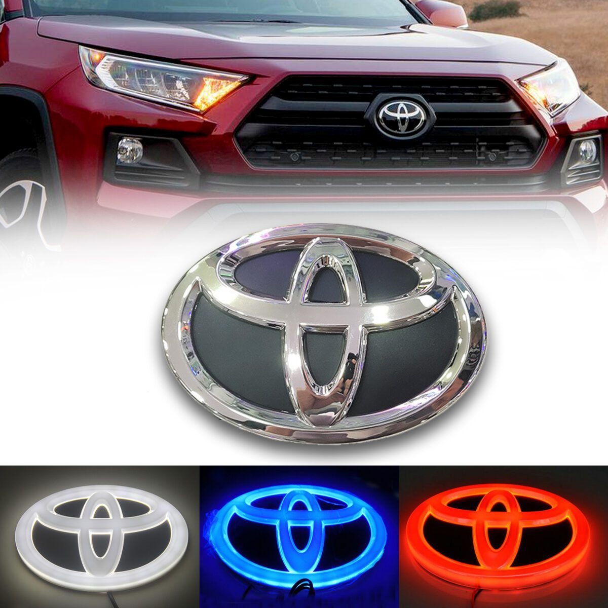 AMEXMART 4D LED Light Up Toyota Emblem Light with White Blue Red Color ...
